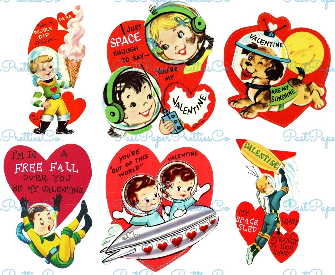 Vintage Outer Space Valentines Rocketship Astronaut Aliens Boys Girls ...