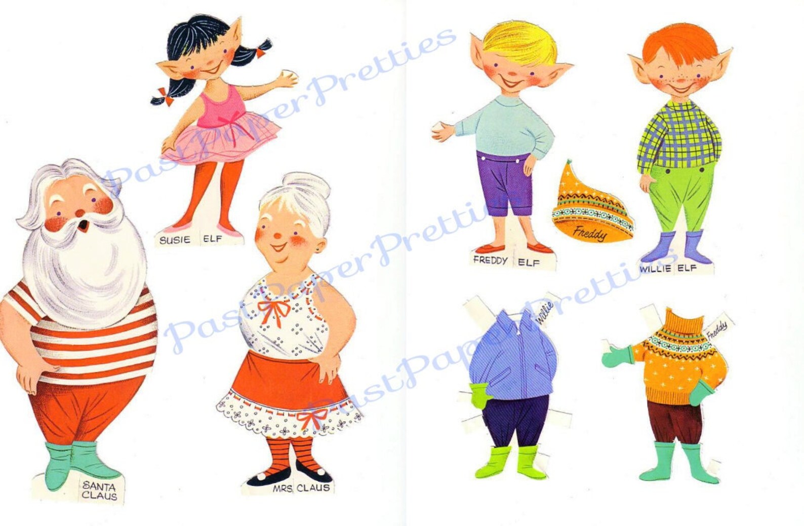 Vintage Paper Dolls Dress up Santa Mrs Claus Elves Printable - Etsy