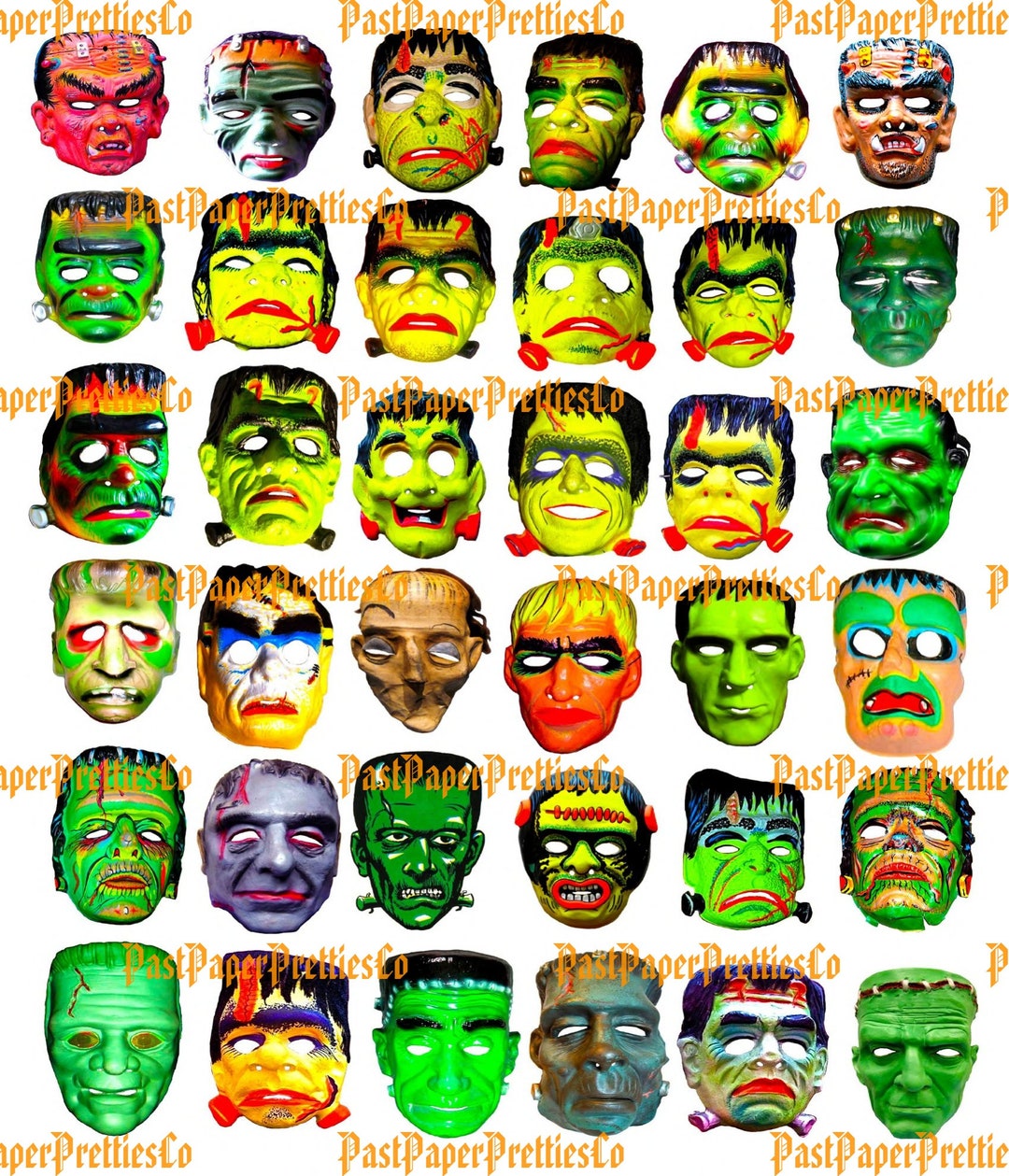 Vintage Printable Retro Halloween Costume Masks Collage Images PDF ...