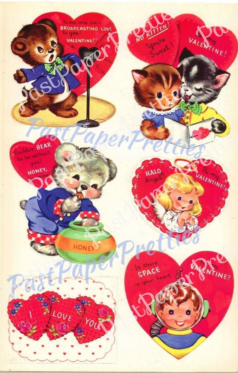 50 Vintage Printable Valentine Cards Retro 1962 Cute Kitsch - Etsy