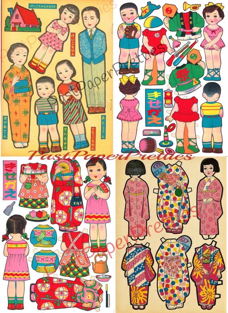 Vintage Printable Japanese Paper Dolls Cute Children Families - Etsy