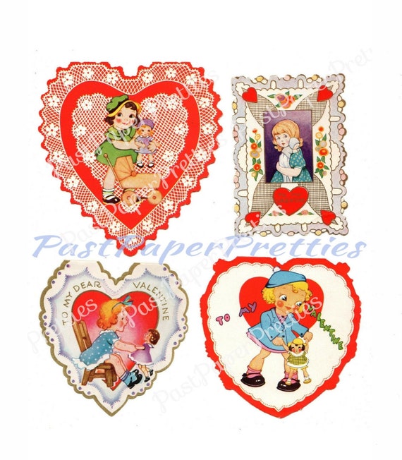 Vintage Printable Valentines Day Cards 4 Little Girls and - Etsy