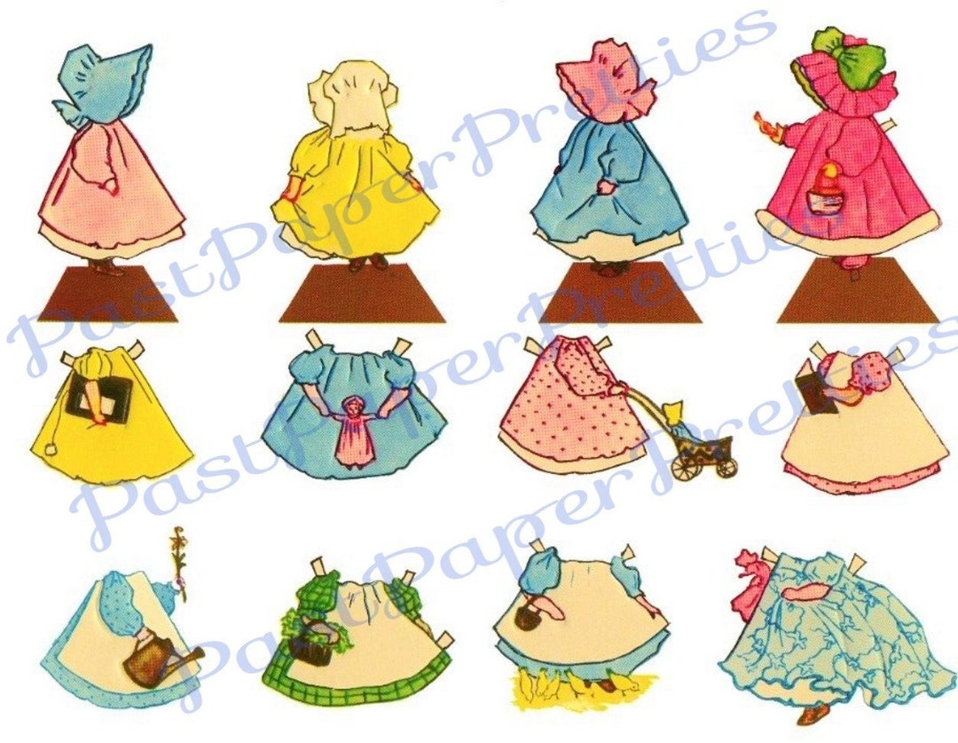 Vintage Printable Sunbonnet Sue Paper Dolls Stickers Collage Sue ...
