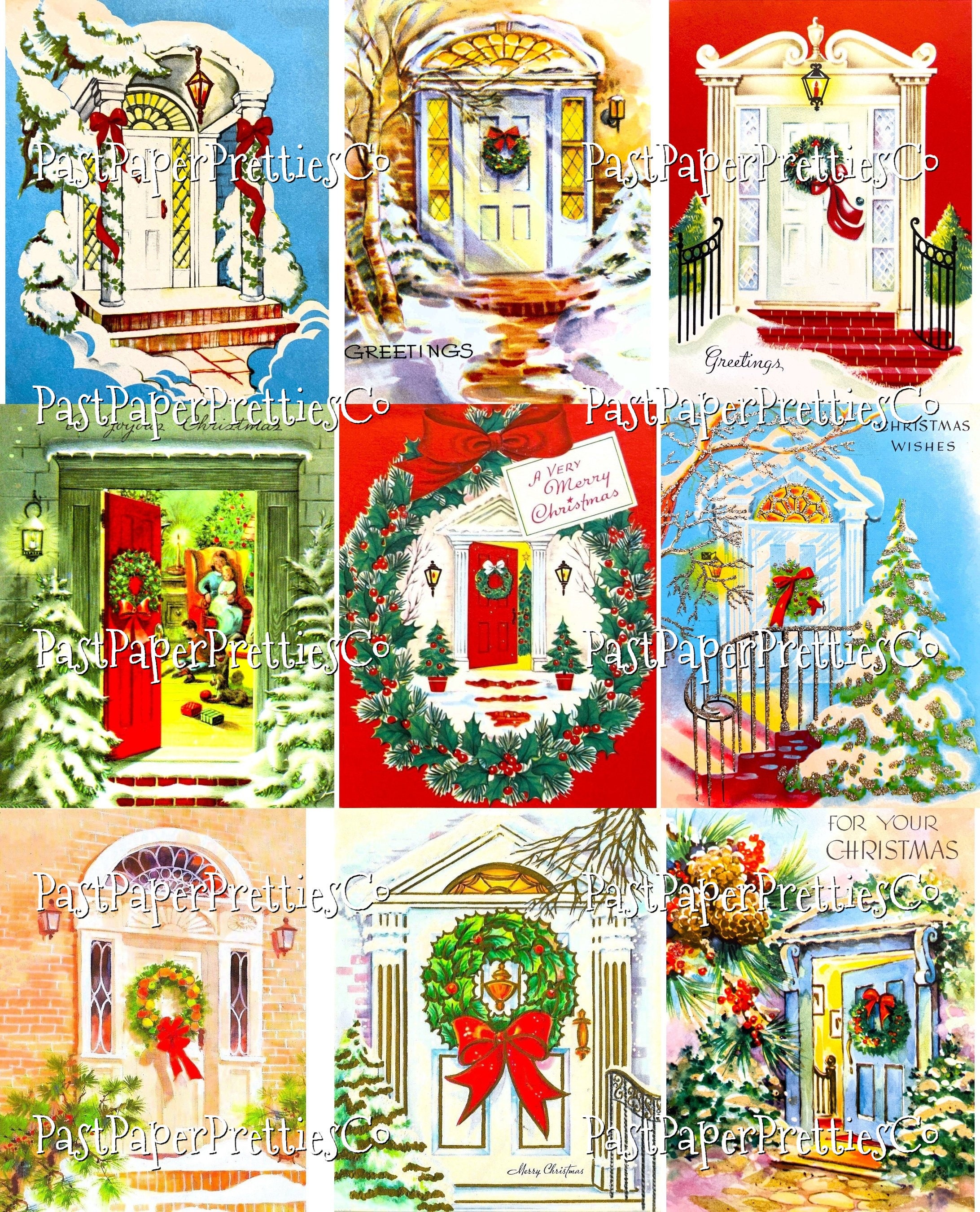 63 Vintage Printable Christmas House Front Doors Snowy Entrances ...