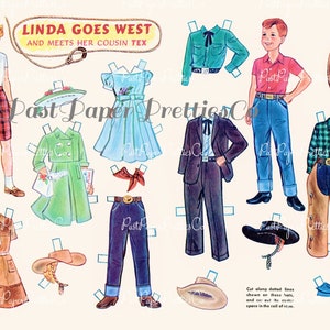 Vintage Linda Goes West Western Cowgirl Paper Doll Collage Sheets Retro ...