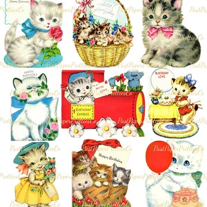 Vintage Printable Kitty Cat Happy Birthday Collage Sheets Fussy Die ...
