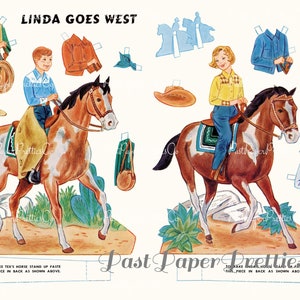Vintage Linda Goes West Western Cowgirl Paper Doll Collage Sheets Retro ...