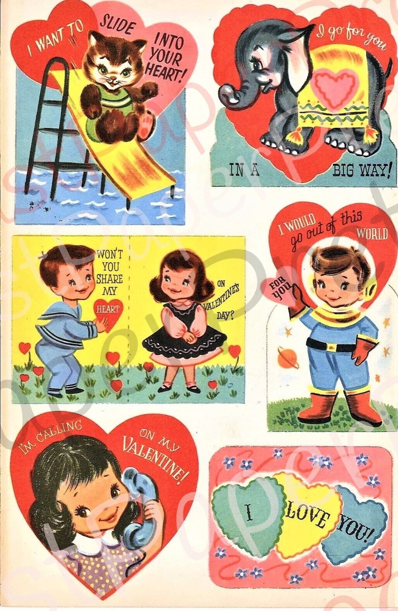 25 Vintage Printable 1950s Valentines Day Cards Cute Kitsch - Etsy