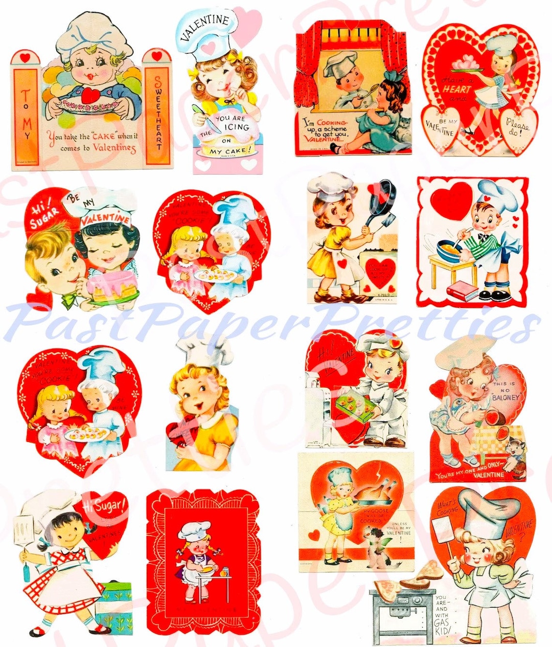 48 Vintage Cooking Valentines Day Cards Cute Chefs Bakers Baking ...