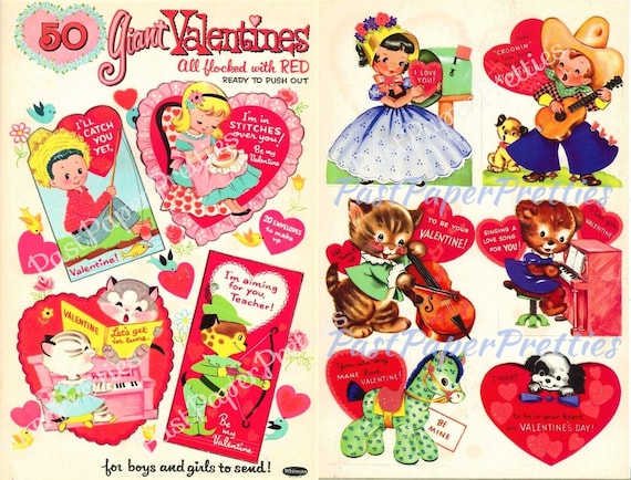 50 Vintage Printable Valentine Cards Retro 1962 Cute Kitsch - Etsy