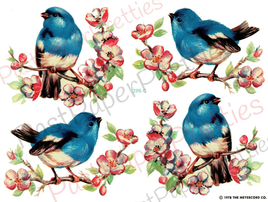 Vintage Retro Bluebirds Printable Images Nursery Decals Collage Sheet ...
