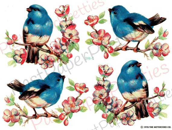 Vintage Retro Bluebirds Printable Images Nursery Decals | Etsy