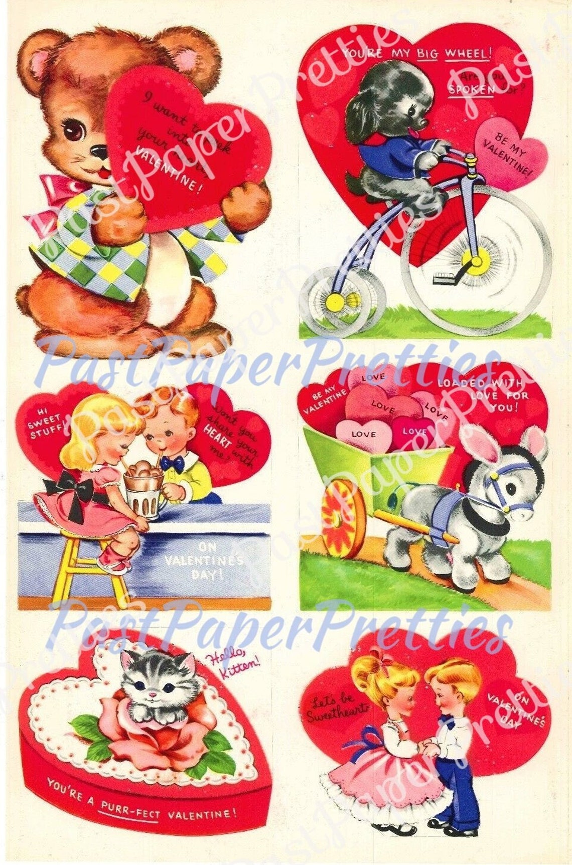 50 Vintage Printable Valentine Cards Retro 1962 Cute Kitsch - Etsy