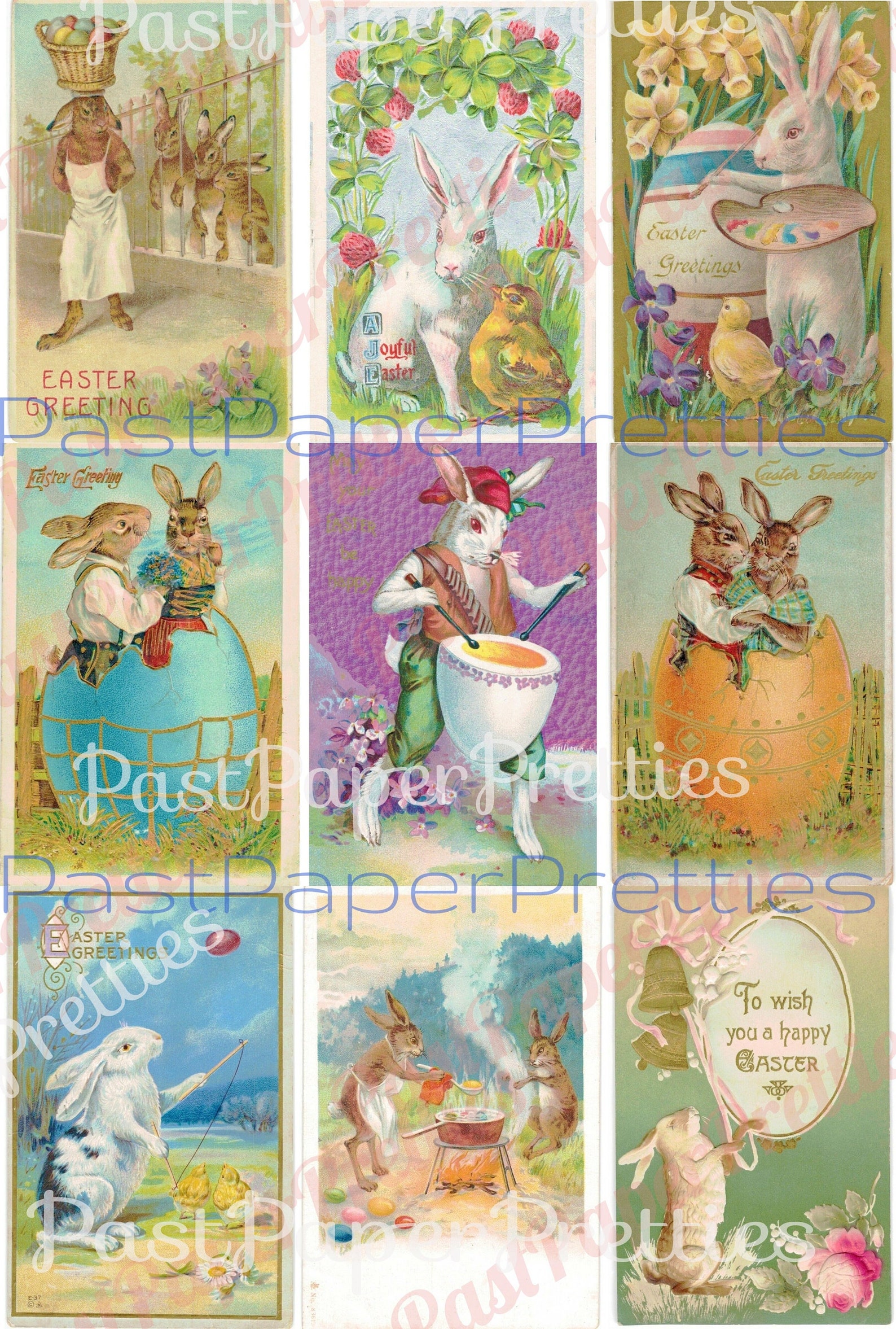 36 Vintage Antique Victorian Easter Bunny Postcard Images Card Collage ...