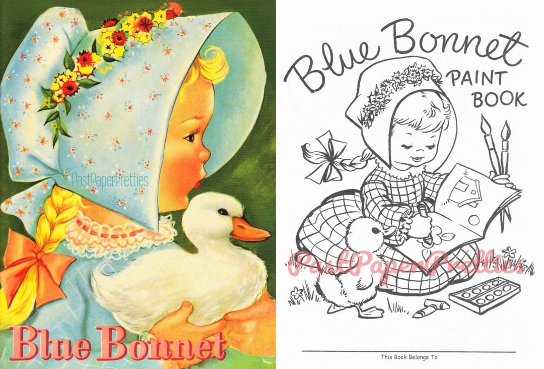 Vintage Printable Coloring Book Pages Blue Bonnet Color and Paint 1940s ...