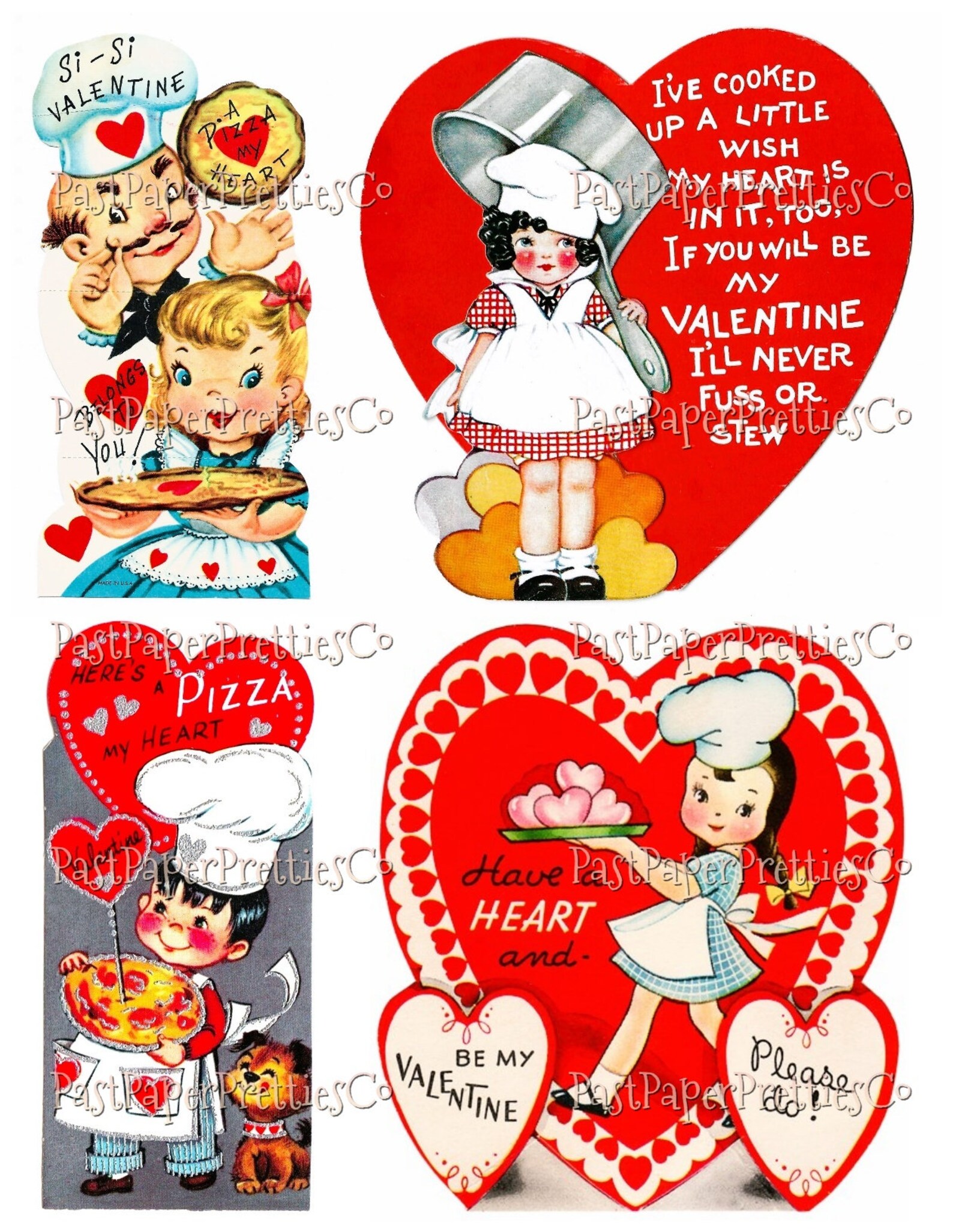 48 Vintage Cooking Valentines Day Cards Cute Chefs Bakers Baking ...
