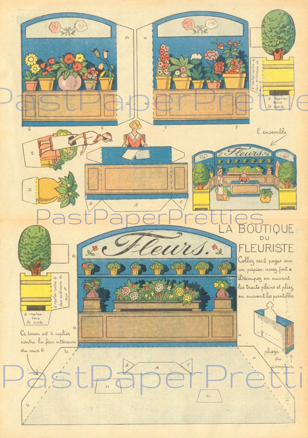 Vintage Flower Shop Scene Printable Paper Craft Cut Outs Instant ...