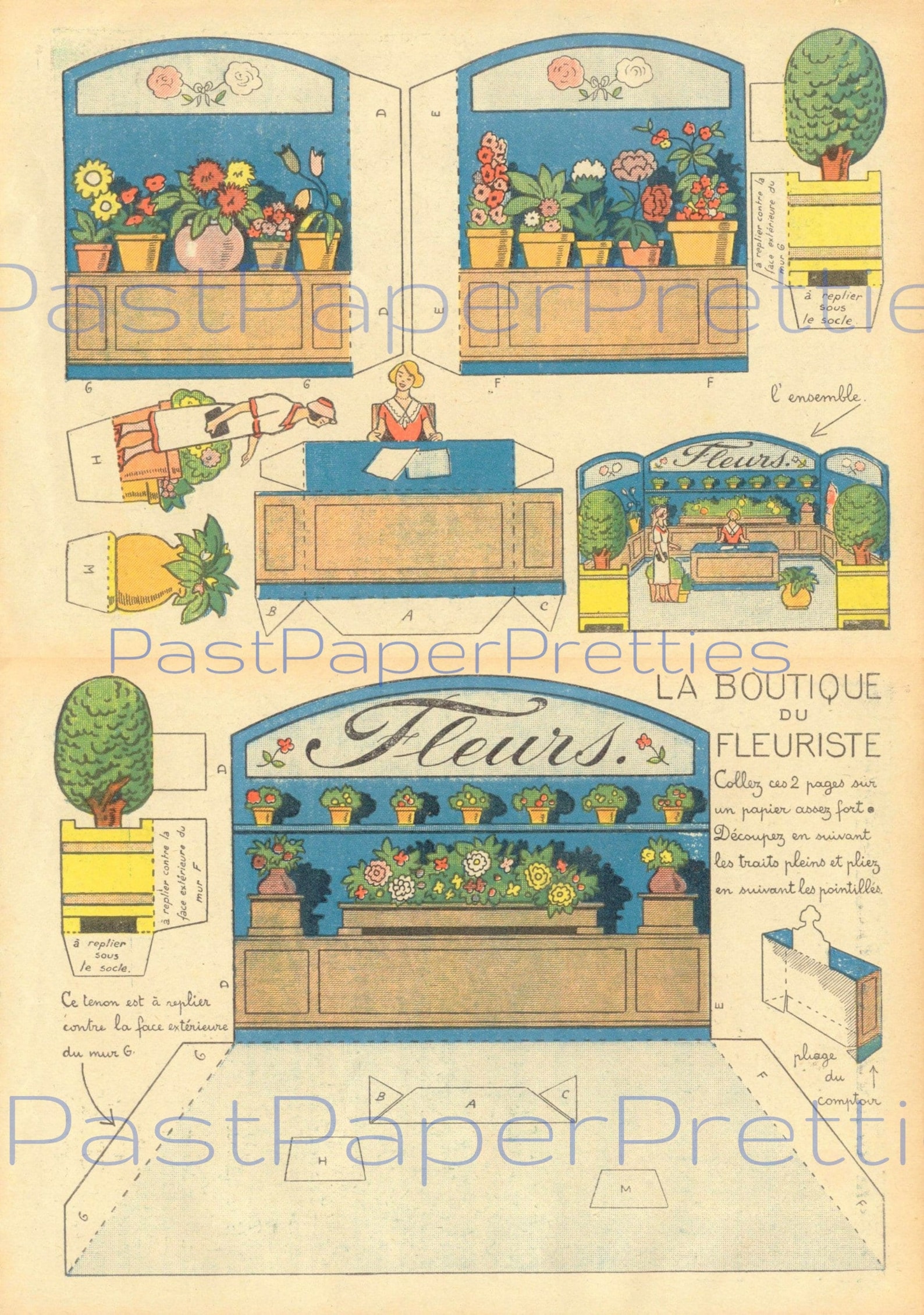 Vintage Flower Shop Scene Printable Paper Craft Cut Outs PDF Instant ...