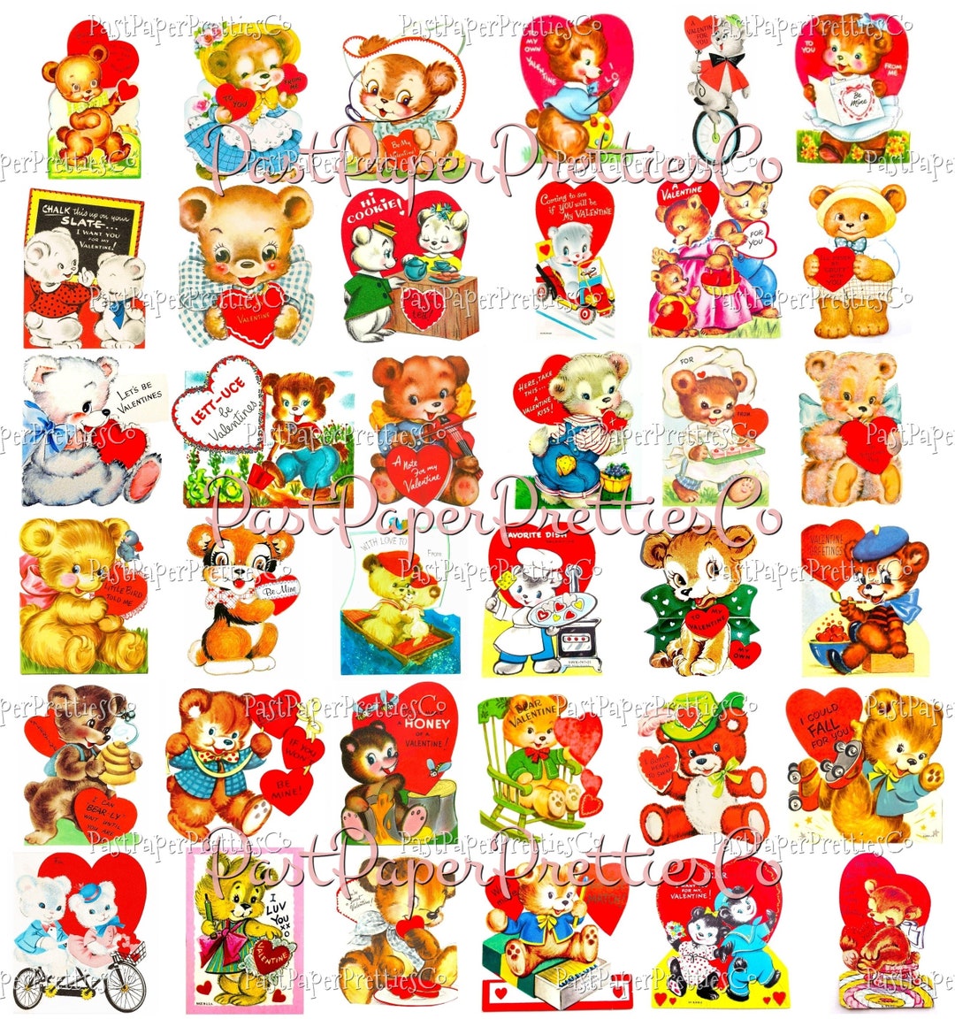72 Vintage Teddy Bear Valentines Day Cards All Teddies Animal Themed ...