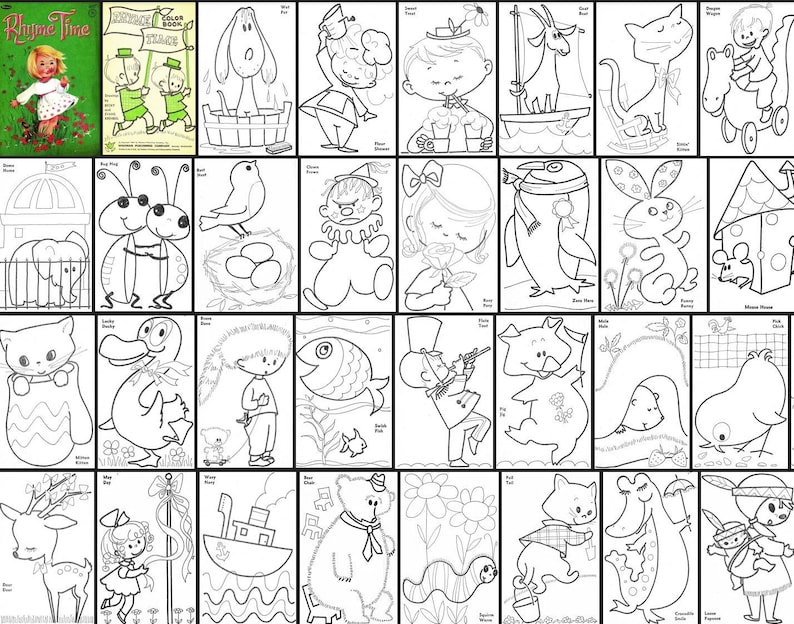 Vintage Printable Coloring Book Pages Rhyme Time C. 1965 PDF - Etsy