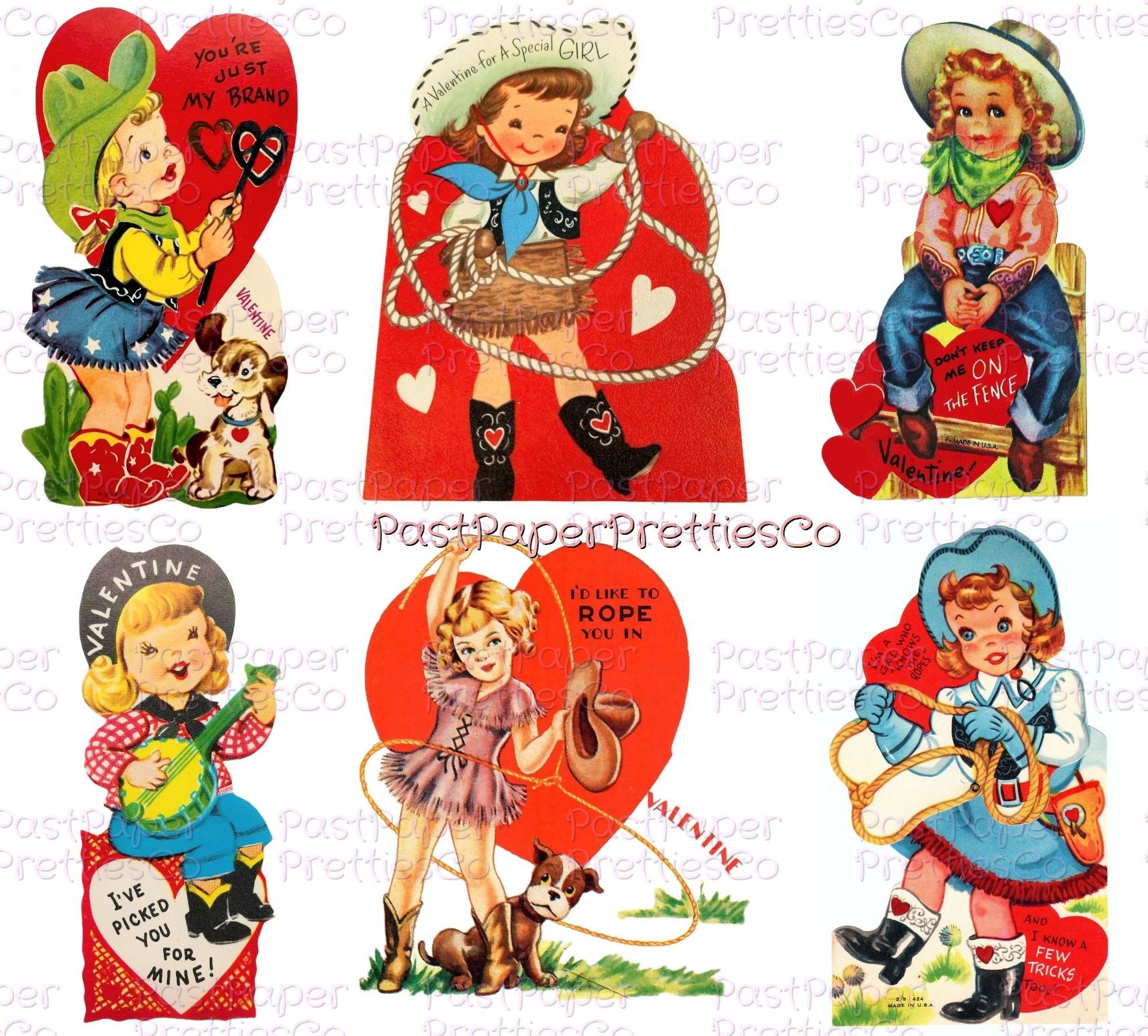 Vintage Cowgirl Valentines Day Card Images Collage Sheets Printable PDF ...