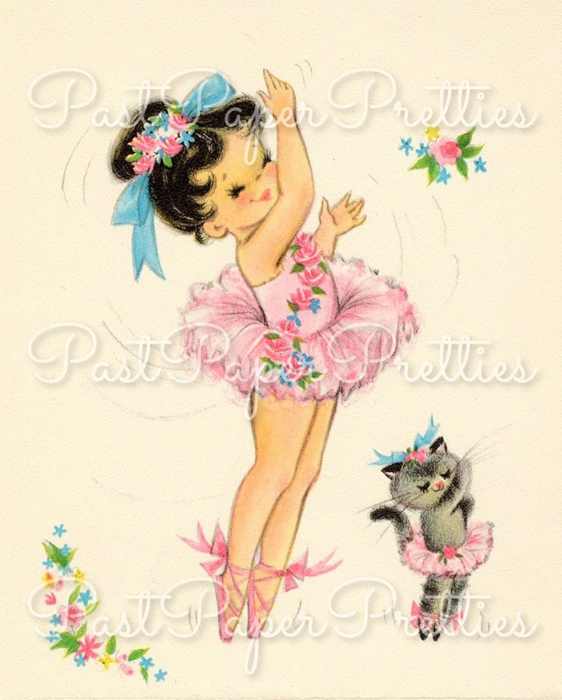 Vintage Printable Little Girl Ballerina Birthday Card Collage - Etsy