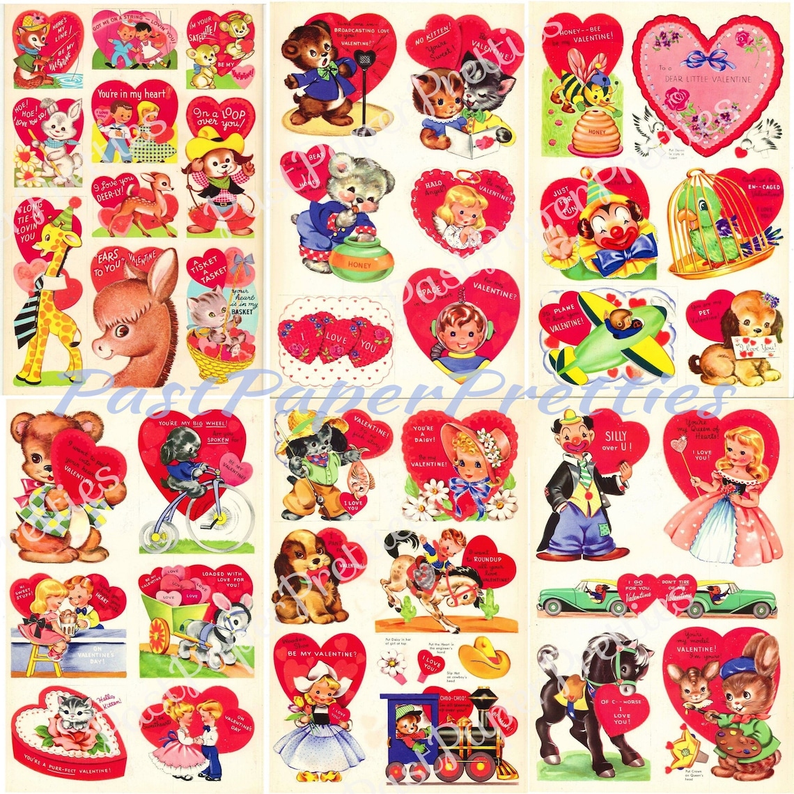 50 Vintage Printable Valentine Cards Retro 1962 Cute Kitsch - Etsy
