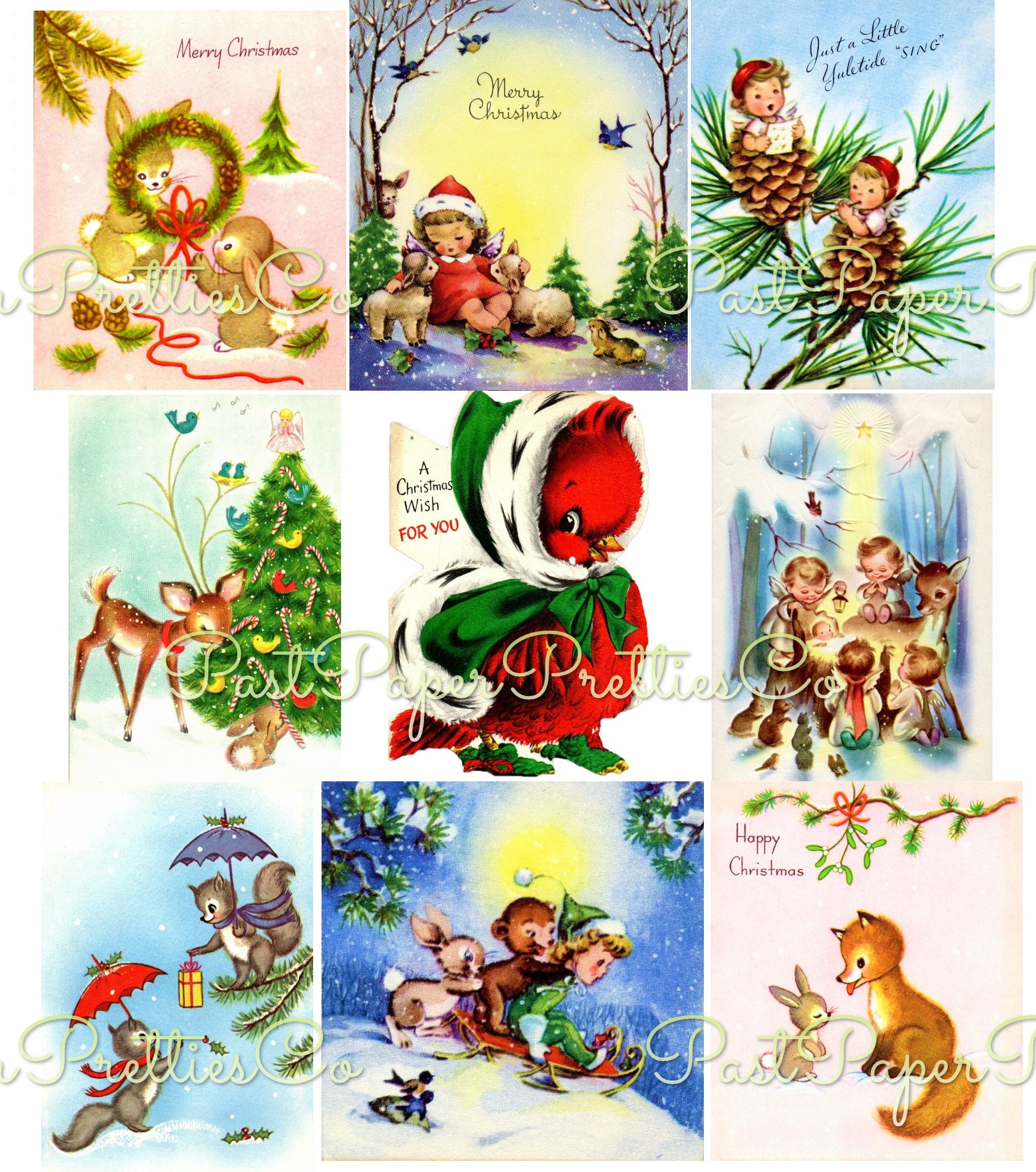 Vintage Printable Christmas Forest Friends Animals Card Images - Etsy