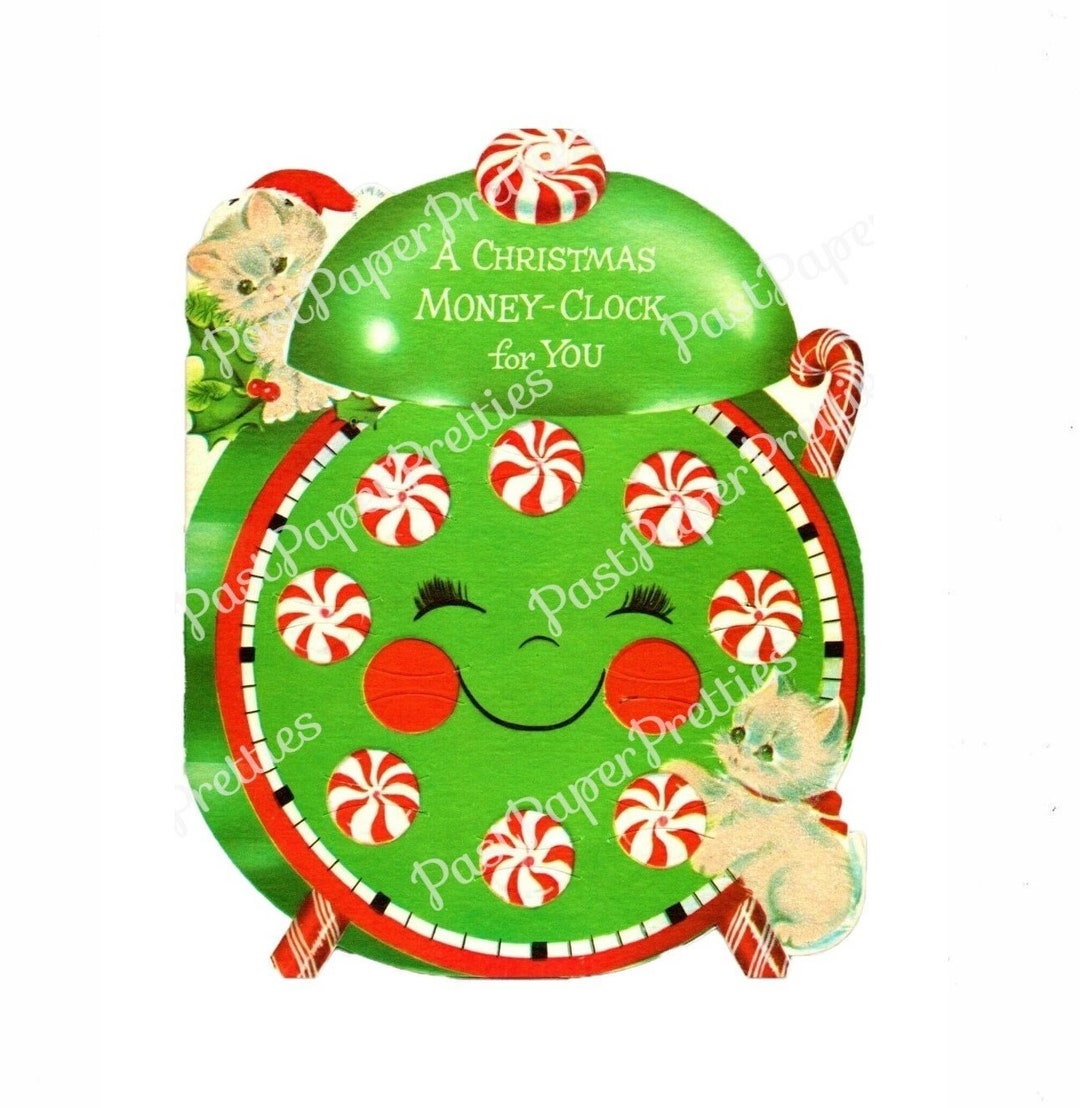 Vintage Printable Christmas Card A Money Clock for You Coin Card Image ...