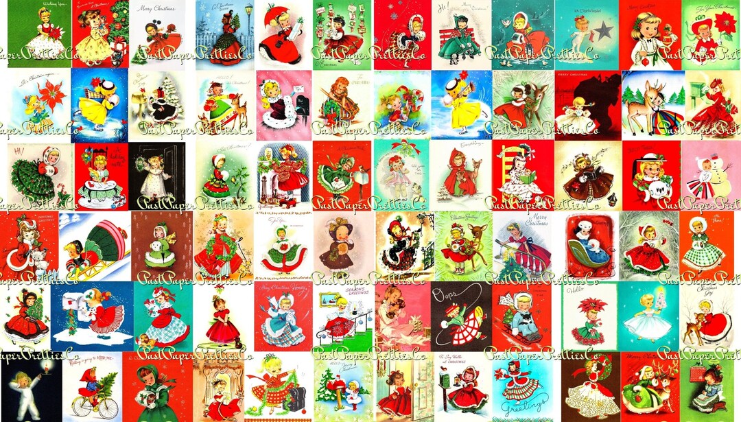 Vintage Printable Little Christmas Ladies MCM Girls ATC Collage Sheets ...