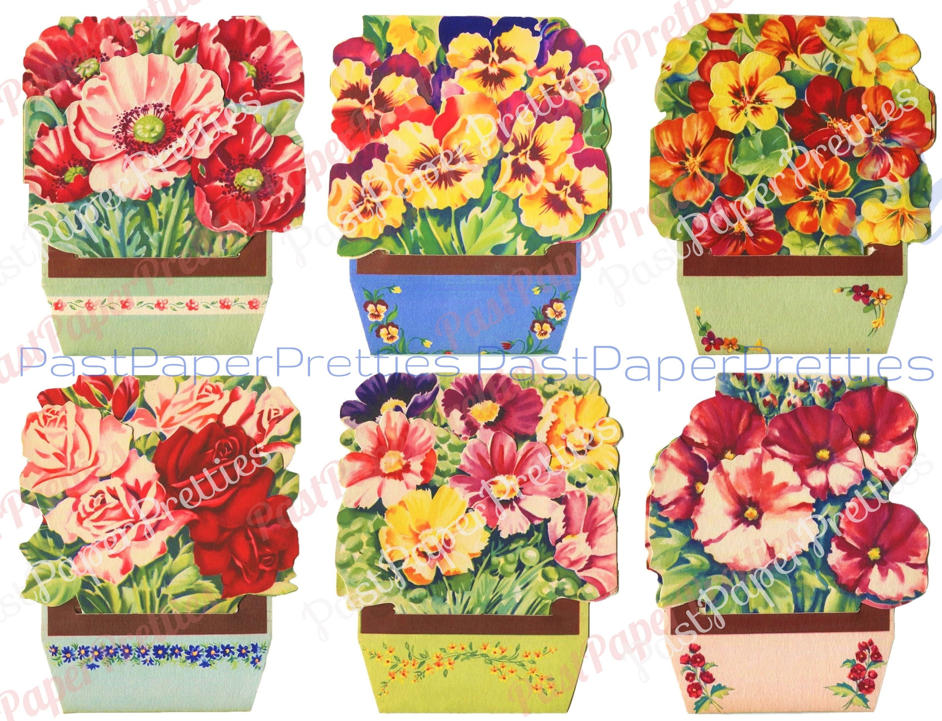 Vintage Printable Pretty Window Box Flower Pot Greeting Card Images C ...