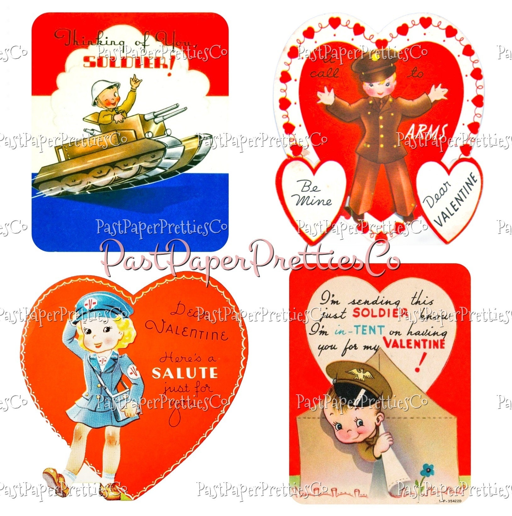 32 Vintage Printable Valentines Day Military Themed Collage Sheets PDF ...