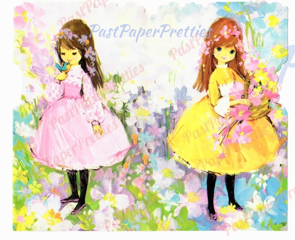 Vintage Printable Pretty Young Mod Girls Springtime Flowers - Etsy