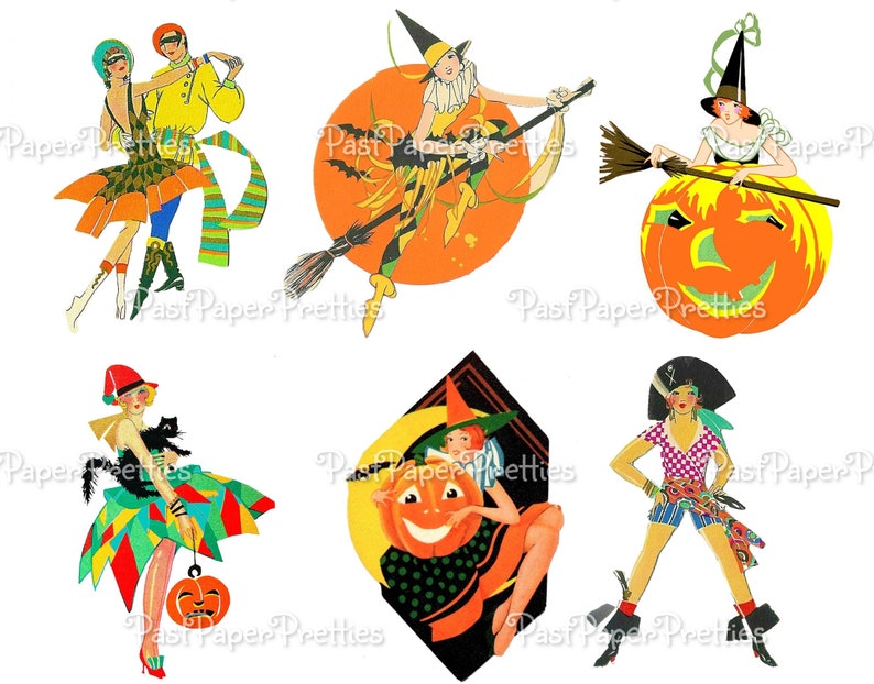 Vintage Art Deco Halloween Flapper Ladies Images Printable Collage ...