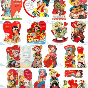 Vintage Western Valentines Day Cards Cute Cowboy Indian Themed Collage ...