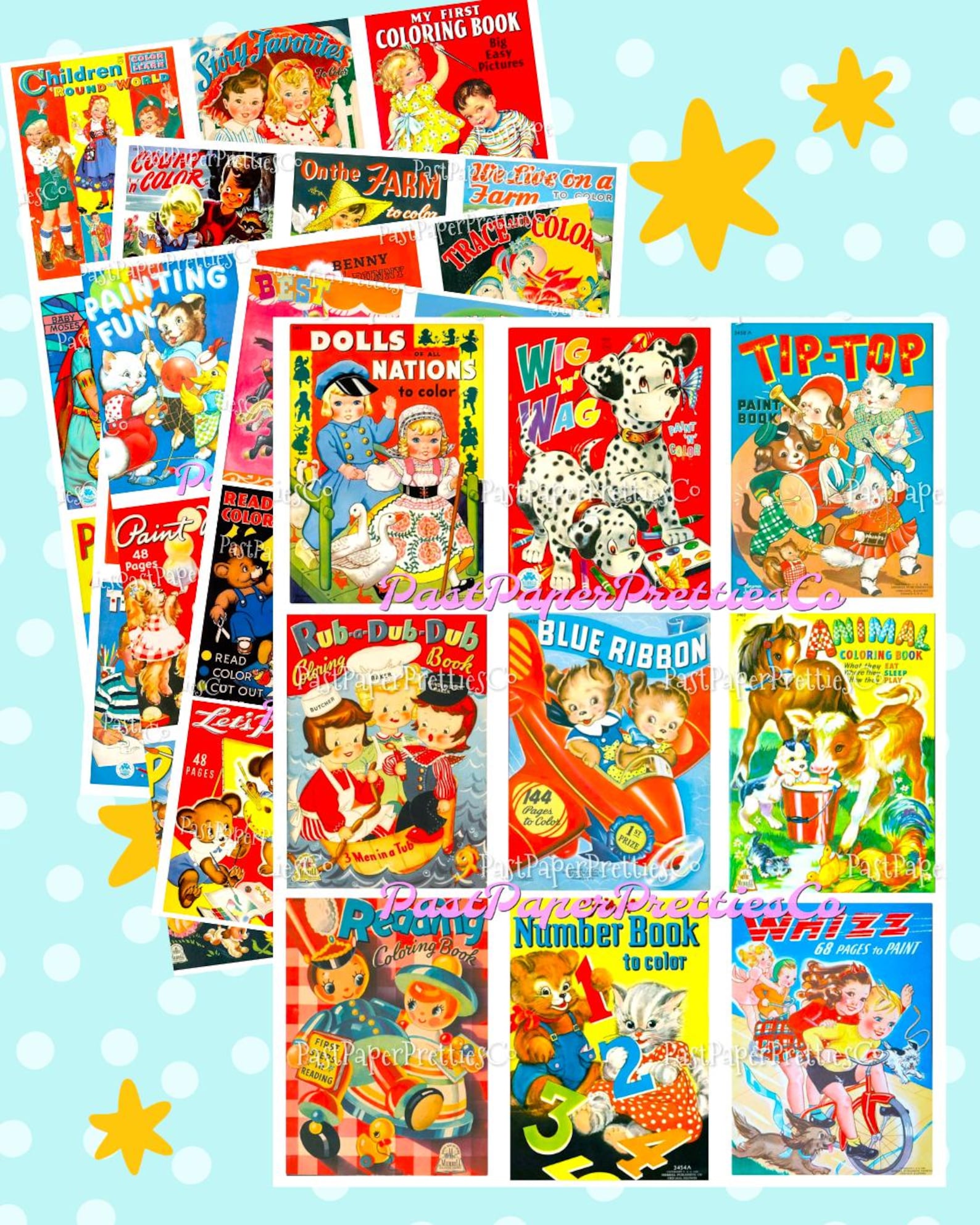 Vintage Printable Retro MCM Cute Childrens Coloring Book Covers Collage ...