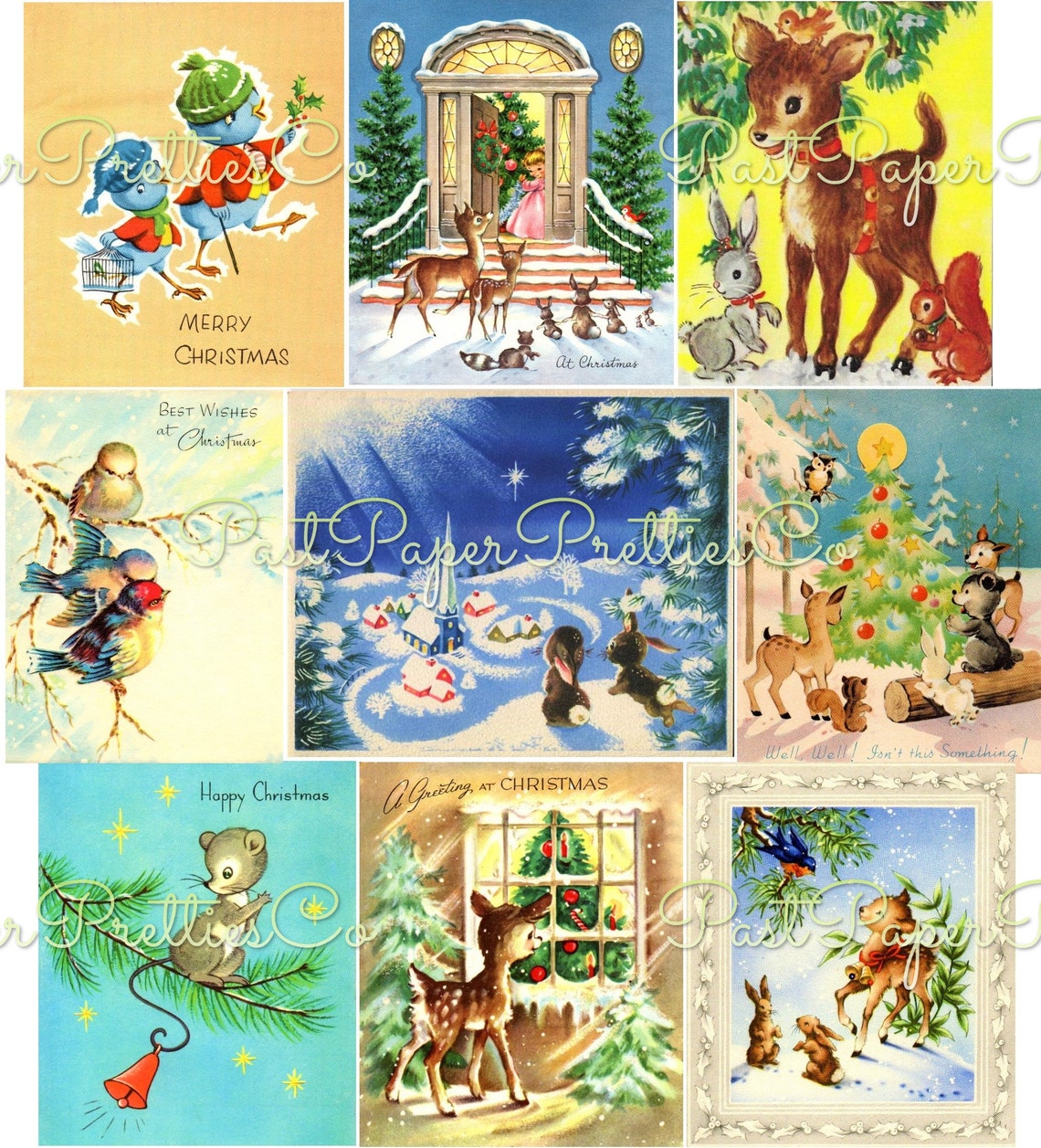 Vintage Printable Christmas Forest Friends Animals Card Images - Etsy