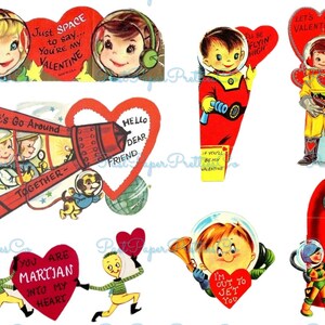 Vintage Outer Space Valentines Rocketship Astronaut Aliens Boys Girls ...