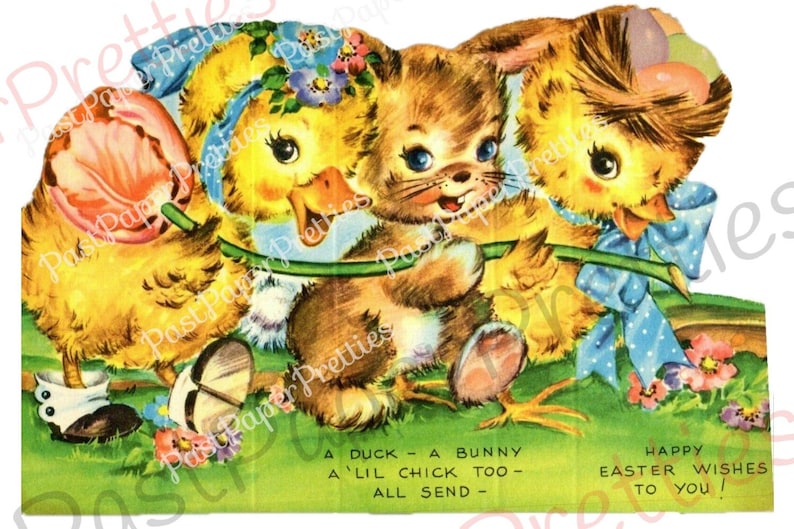4 Vintage Printable Adorable Easter Animals Folding Cards | Etsy
