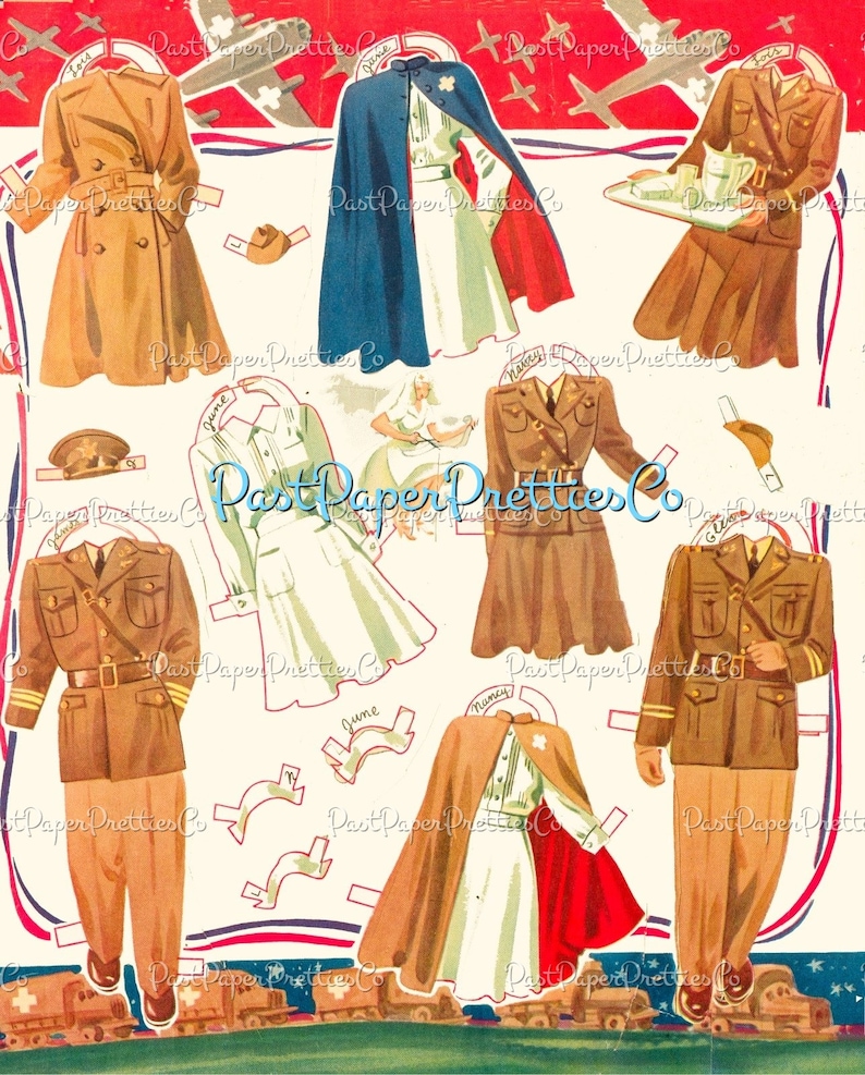 Vintage Paper Dolls Army Nurse and Doctor 1943 WWII Printable PDF ...