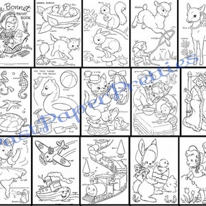 Vintage Printable Coloring Book Pages Blue Bonnet Color and Paint 1940s ...