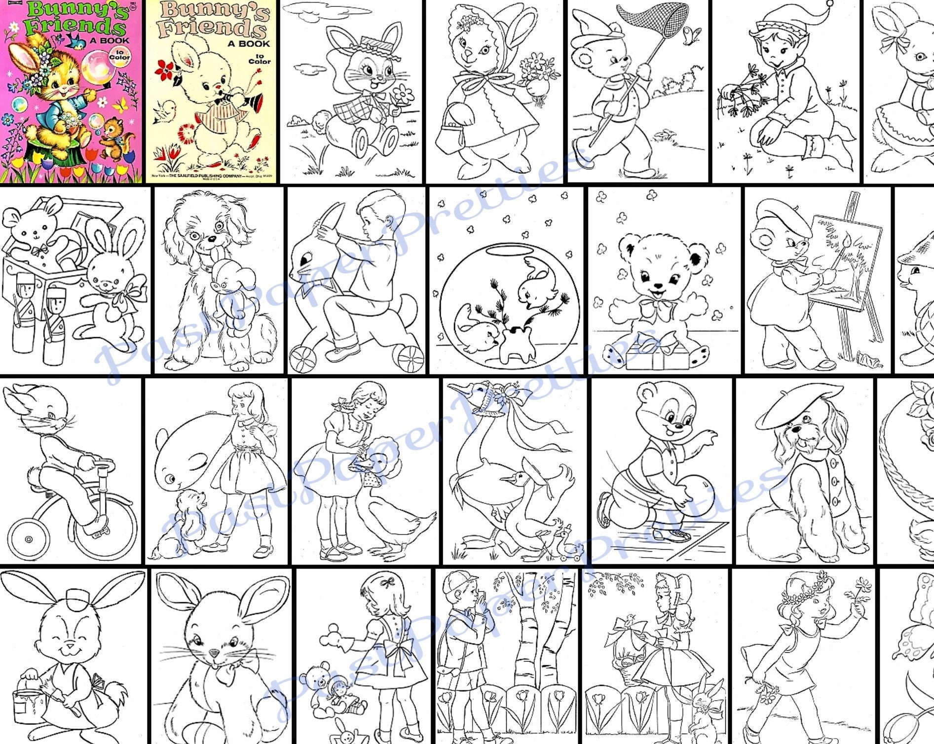 Vintage Printable Easter Coloring Book Pages Bunny's - Etsy