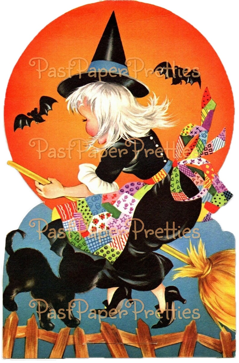 Vintage Cute Halloween Witches Collage Sheets & Full Card - Etsy
