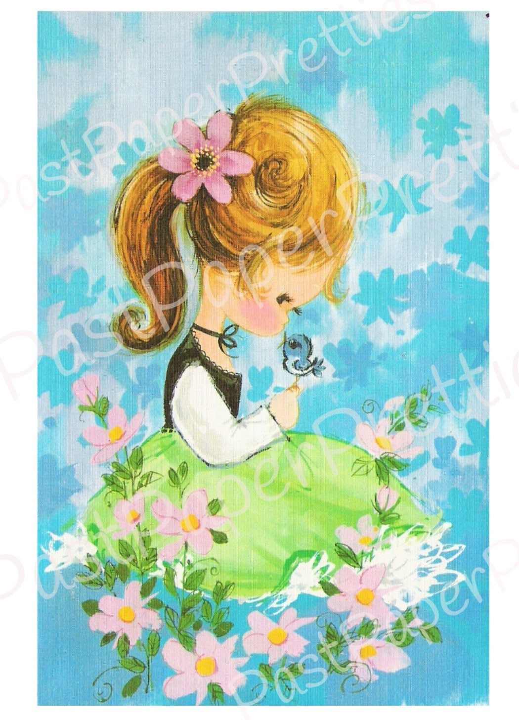 Vintage Printable Cute Retro 70s Flowery Nature Girls Postcard Images ...