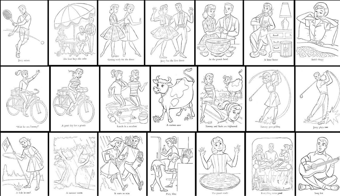 Vintage Printable Coloring Book Pages Tammy and Tiny - Etsy
