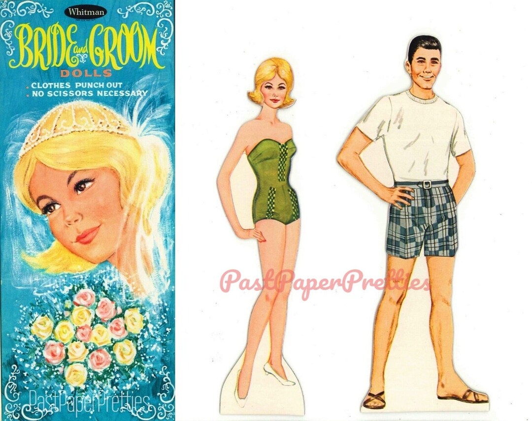 Vintage Paper Dolls Bride and Groom 1960s Printable PDF Instant Digital ...