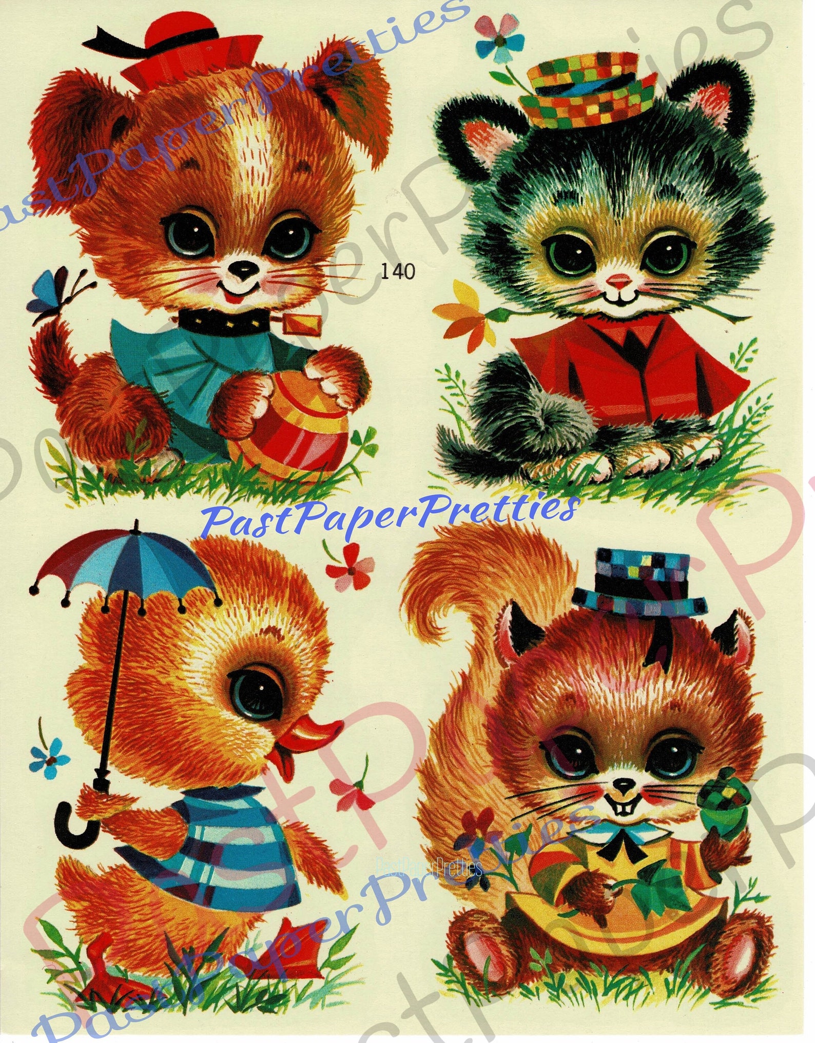 Vintage Retro 1970s Cute Baby Animals Printable Nursery Decals Images ...