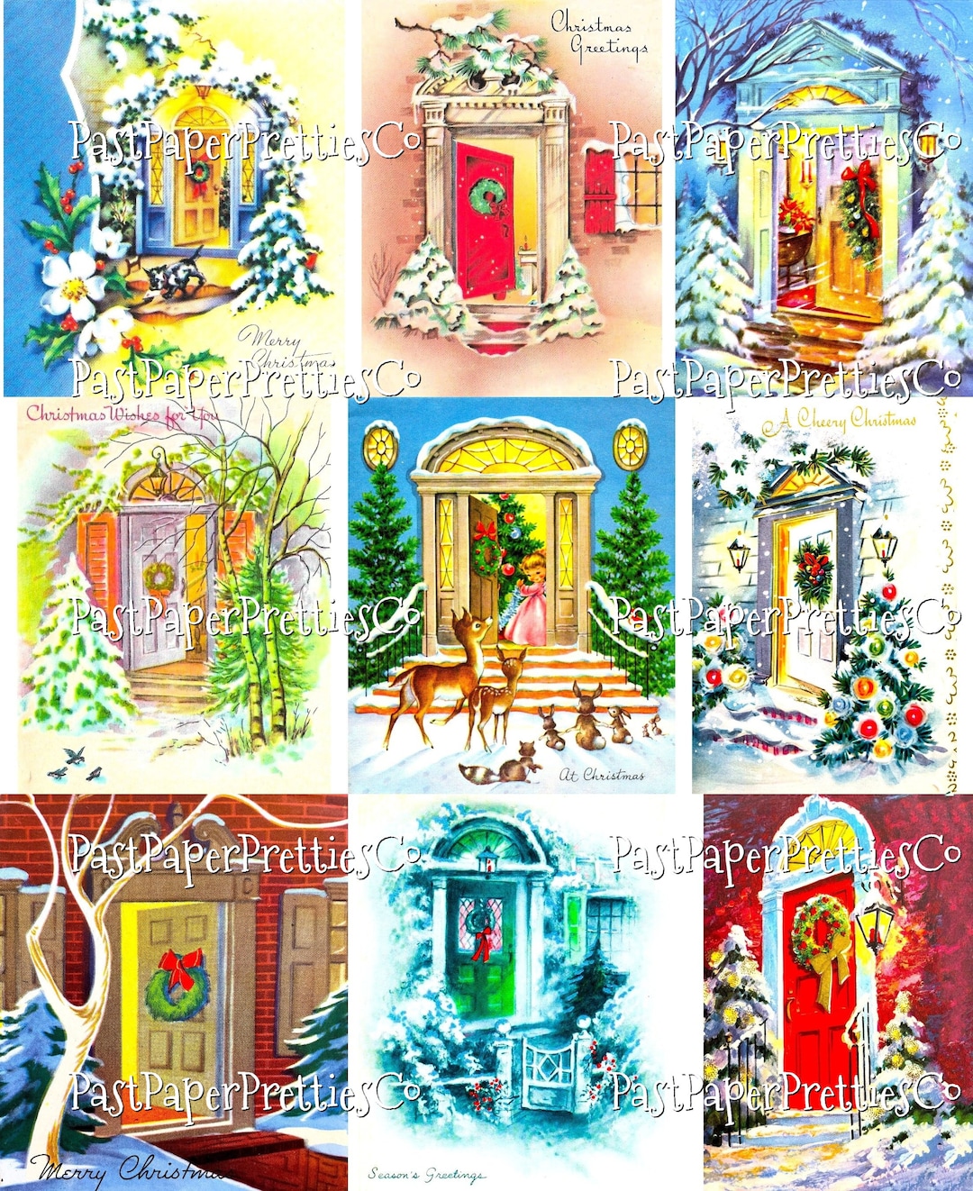 63 Vintage Printable Christmas House Front Doors Snowy Entrances ...