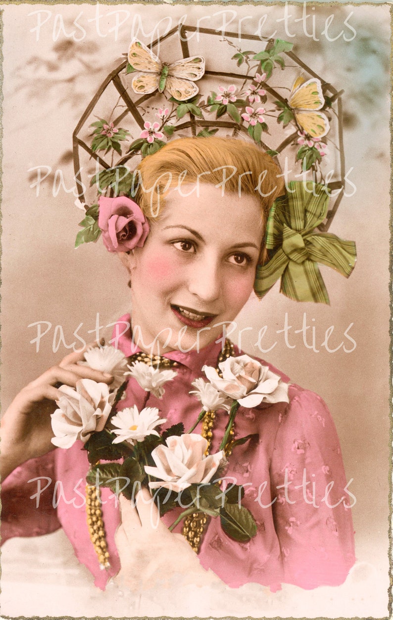 Vintage Printable 1930s Beauties With Hats Colorized Postcard - Etsy