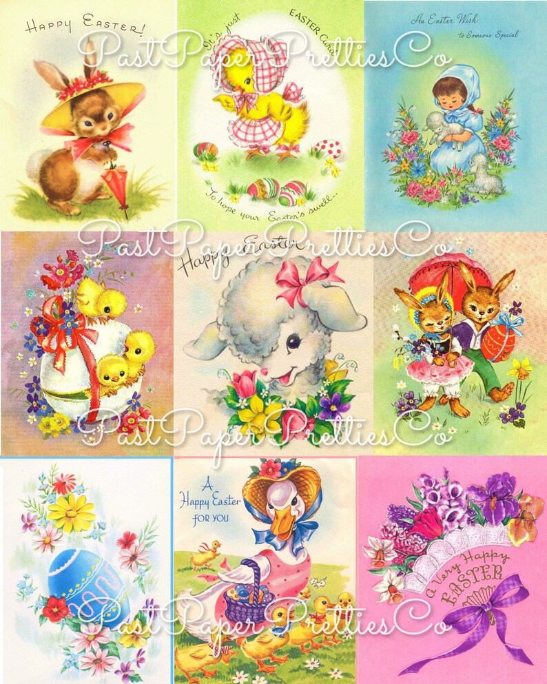 63 Vintage Easter Greeting Card Images Collage Sheets Printable PDF ...